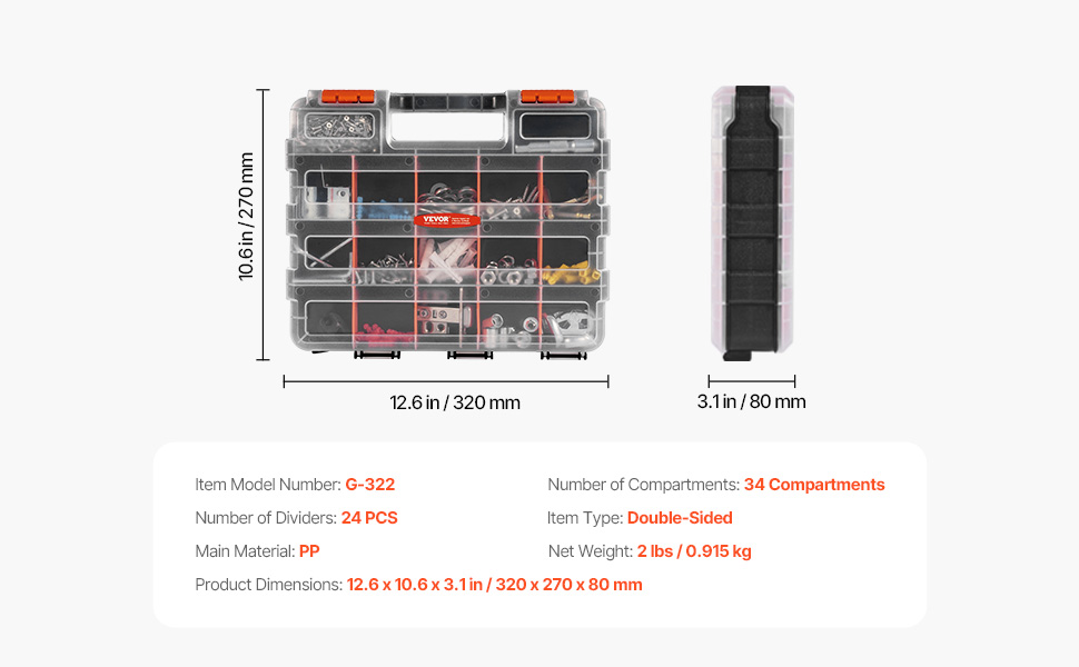 Two-sided！Small Parts Organizer 34-Compartment Double-Sided PP Hardware ...
