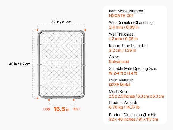 Chain Link Fence Gate Fit 2-6 ft x 4 ft Garden Fence Gate Posts Not ...