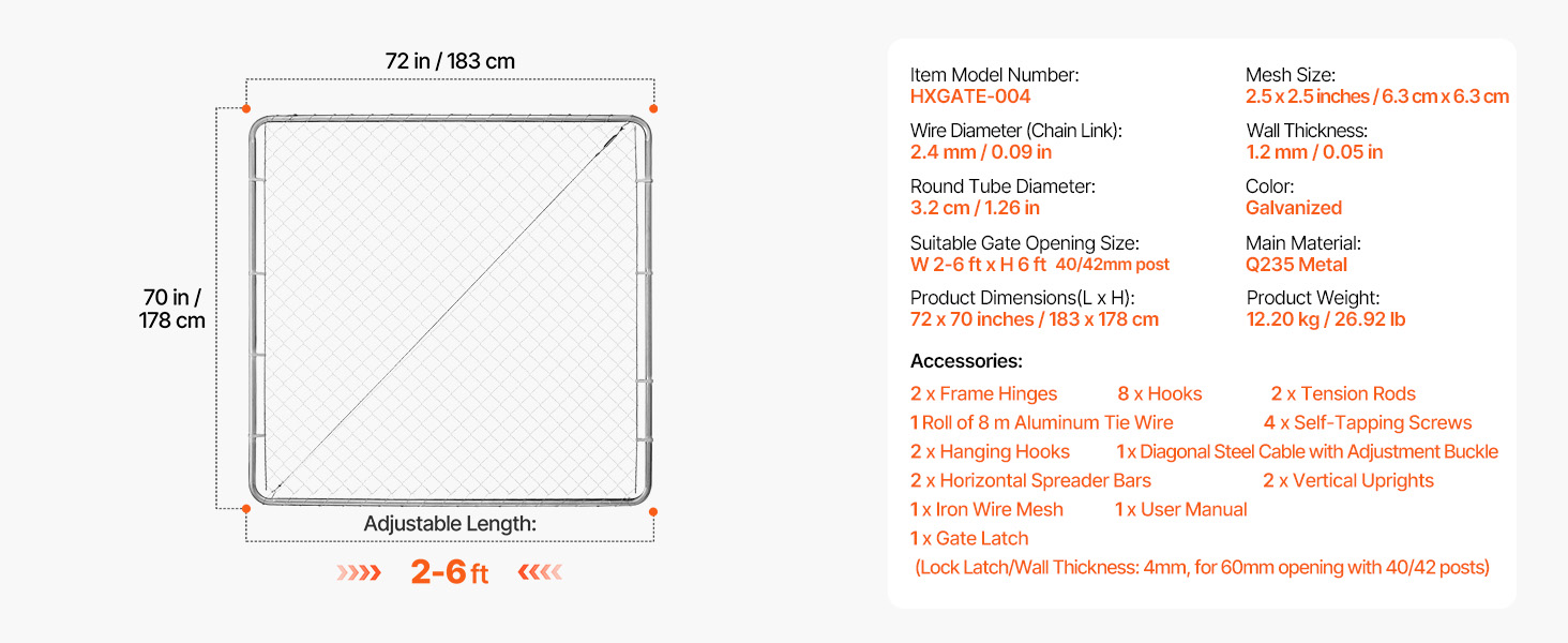 VEVOR Chain Link Fence Gate Fit 3 ft x 4 ft Garden Fence Gate Posts Not ...