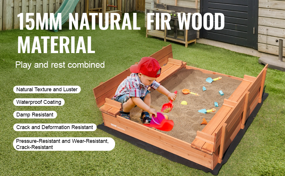 VEVOR Wooden Sandbox Sand Box Sand Pit with Bottom Liner for Outdoor ...