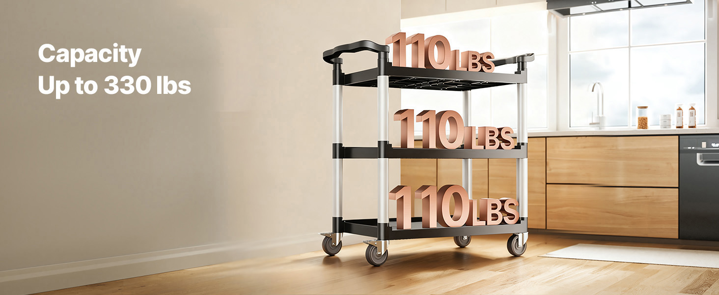 VEVOR Heavy Duty Utility Cart 500 lbs Capacity 3-tier Service Cart with ...