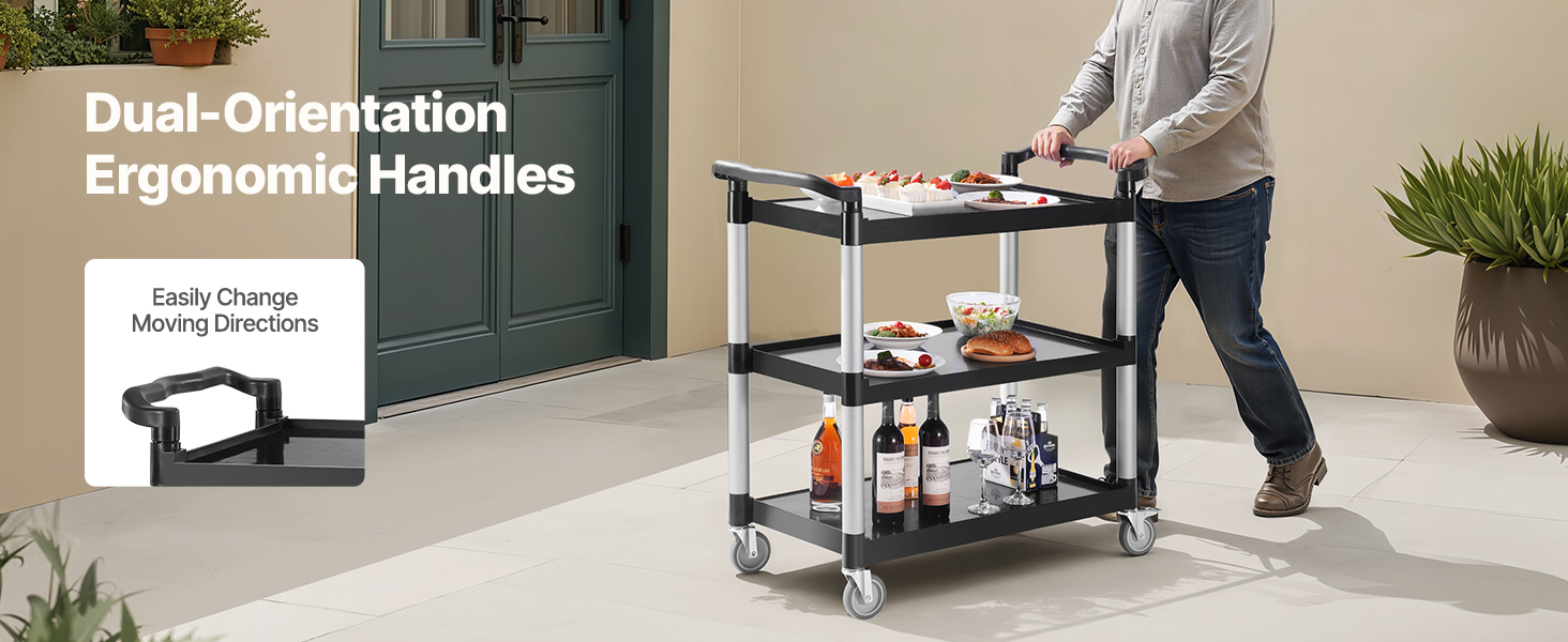 Heavy Duty Utility Cart 500 lbs Capacity 3-tier Service Cart with ...