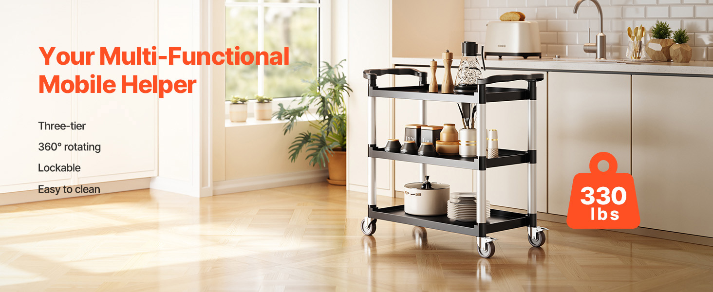 VEVOR Heavy Duty Utility Cart 500 lbs Capacity 3-tier Service Cart with ...