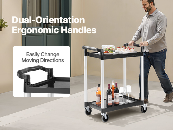 VEVOR Heavy Duty Utility Cart 300 lbs Capacity 2-tier Service Cart with ...