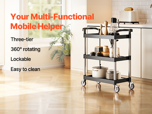 Heavy Duty Utility Cart 300 lbs Capacity 3-tier Service Cart with ...