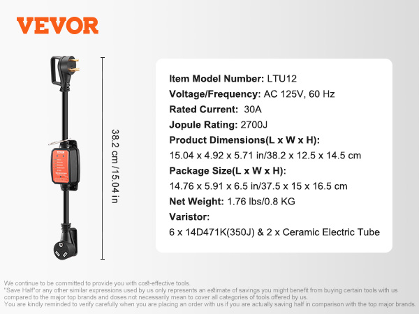 VEVOR RV Surge Protector, 30 Amp, 2700 Joules RV Voltage Protector ...