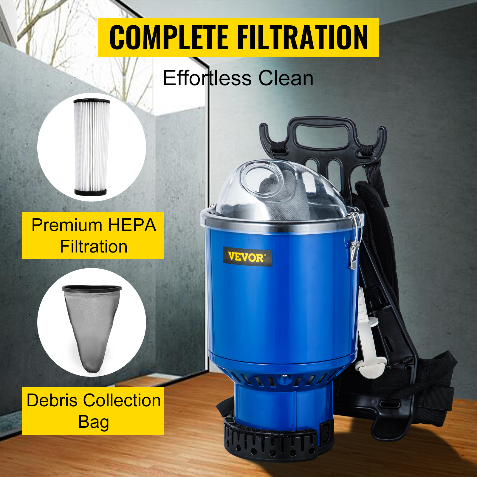 VEVOR Backpack Vacuum, 3.6qt Backpack Vacuum Cleaner, 5-IN-1 ...