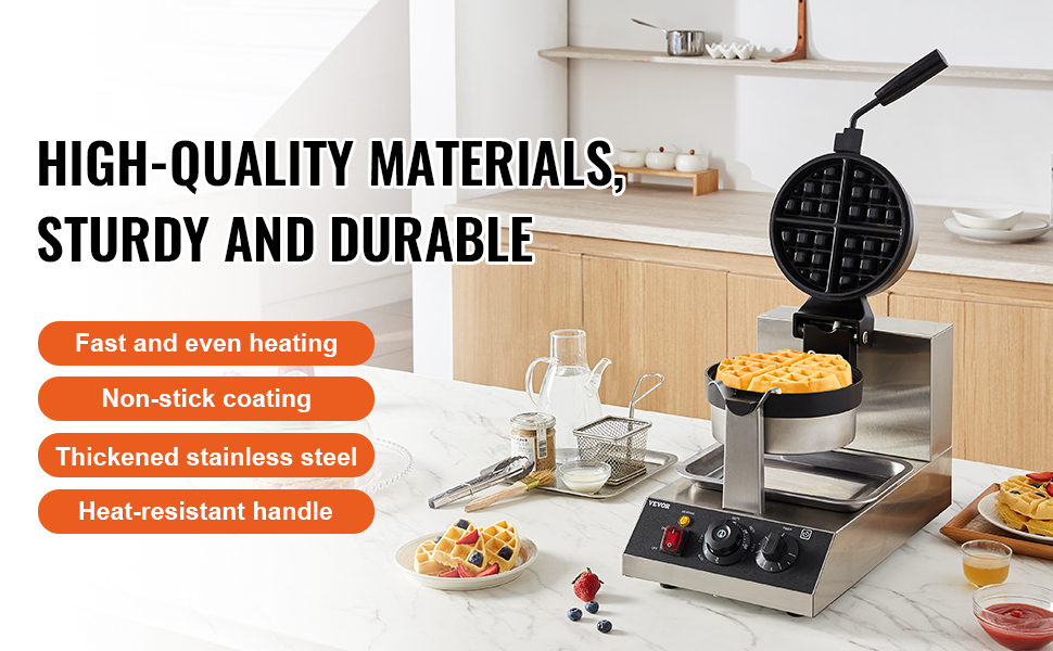 VEVOR Commercial Waffle Maker Round Waffle Iron Non-Stick 1300W ...