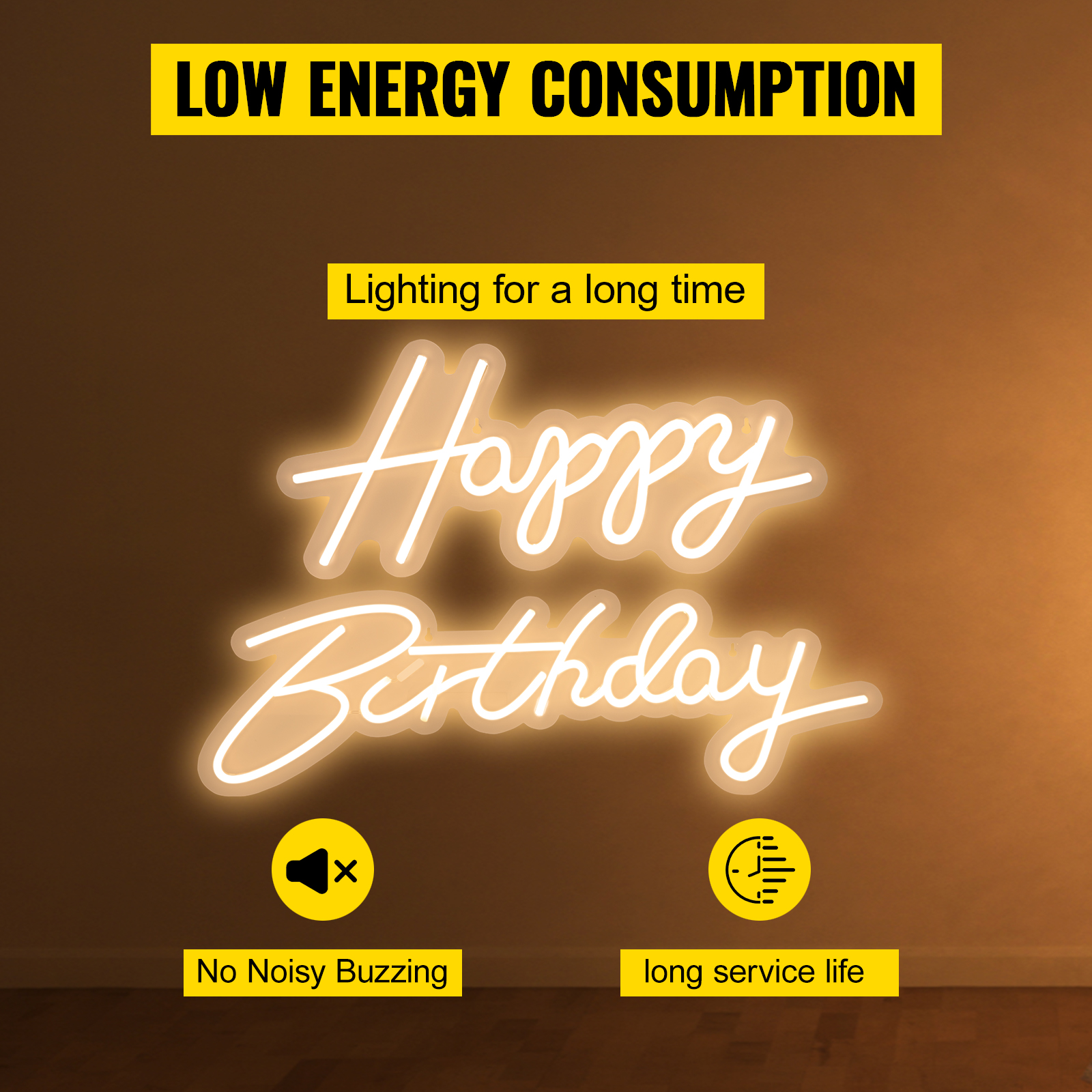VEVOR Happy Birthday Neon Sign, 16.5" x 8" + 23" x 8" LED Neon Lights ...