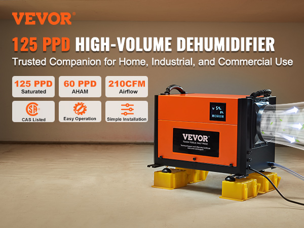VEVOR 125 Pints Commercial Dehumidifier with Drain Hose for Crawl ...