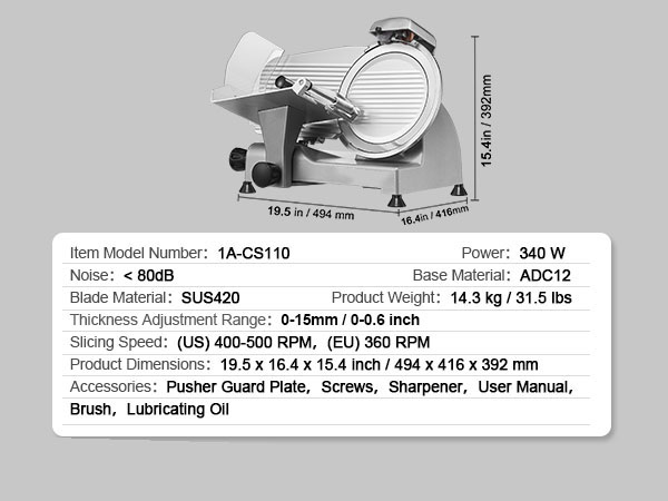 VEVOR Meat Slicer, 340W Electric Deli Food Slicer with 10" SUS420 ...