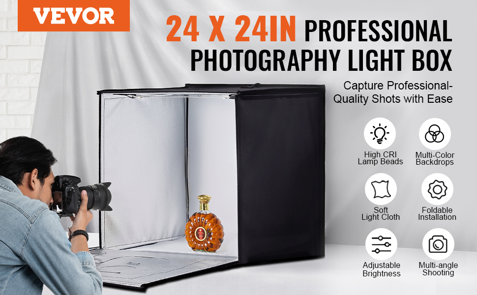 VEVOR Photo Studio Light Box 24"x24" 3000-5600K Adjustable 3 Color ...