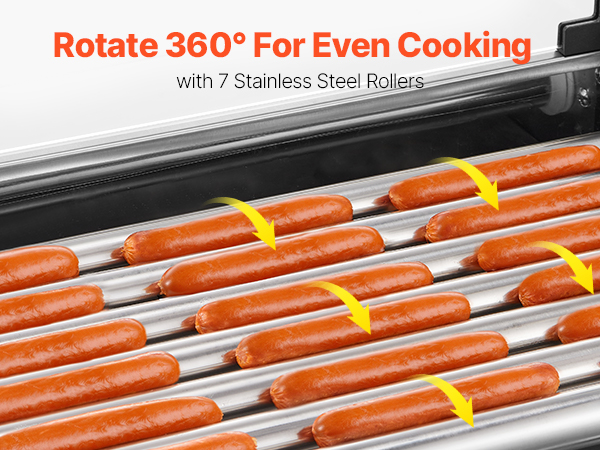 VEVOR Electric 18 Hot Dog 7 Roller Commercial Grill Cooker Machine ...