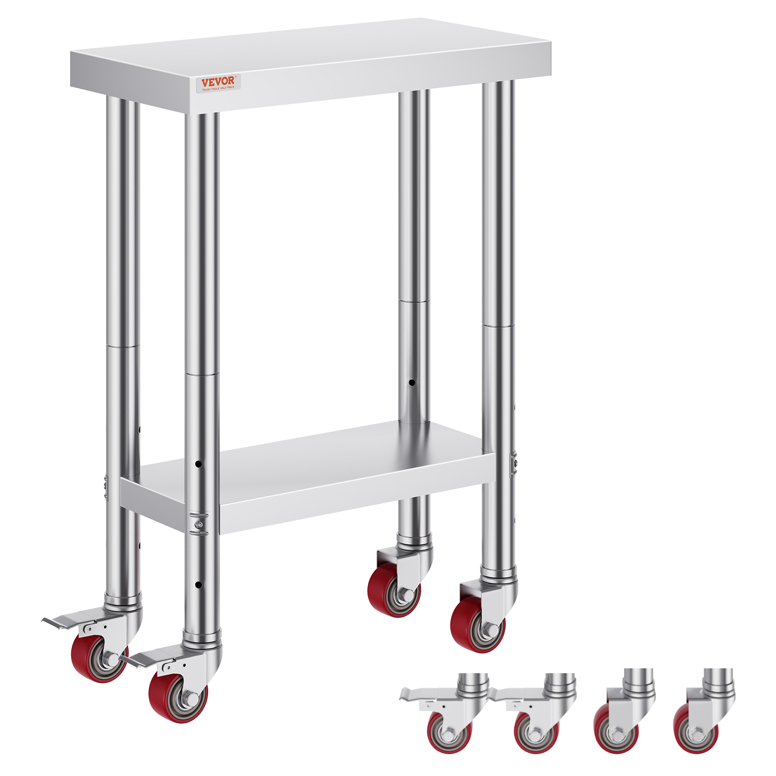 VEVOR Stainless Steel Work Table with Wheels 24 x 12 x 32 Inch Prep ...