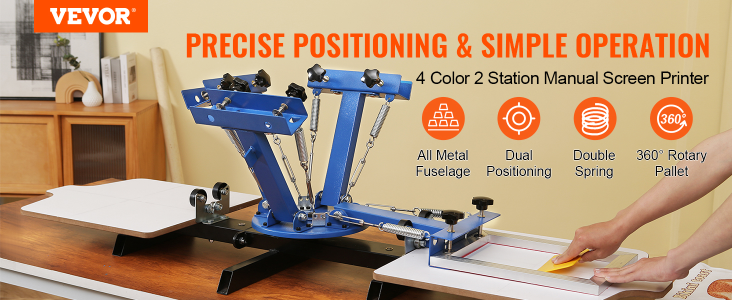 VEVOR Screen Printing Machine, 4 Color 2 Station, 360° Rotable Silk ...
