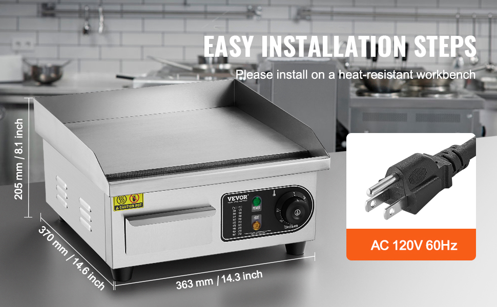 VEVOR Commercial Electric Griddle, 1700W Countertop Flat Top Grill, 122 ...