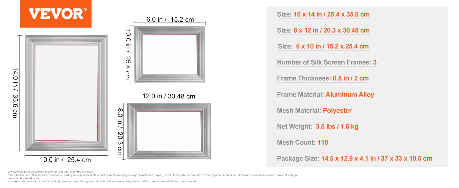 VEVOR Screen Printing Kit, 3 Pieces Aluminum Silk Screen Printing ...