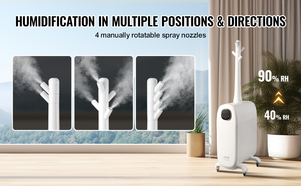 VEVOR Commercial Humidifier 6.6 Gal Cool Mist for Up To 1291.7 Sq Ft Top Refill | VEVOR US