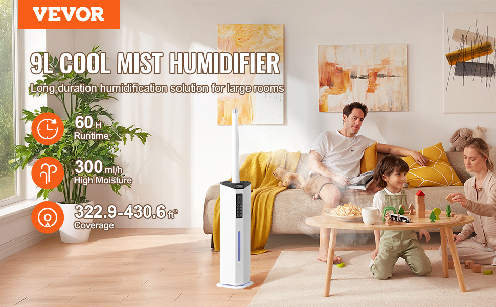 VEVOR Commercial Humidifier 2.4 Gal Cool Mist for Up To 430.6 SqFt Top Refill | VEVOR US
