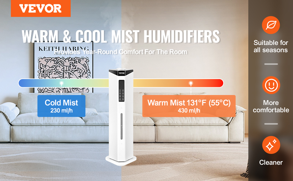 VEVOR Commercial Humidifier 2.4 Gal Cool/Warm Mist for 430.6 Sq Ft Top ...