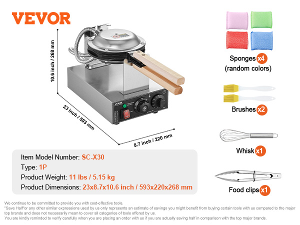 VEVOR Commercial Bubble Waffle Maker Egg Pancake Baker Machine 1400W ...