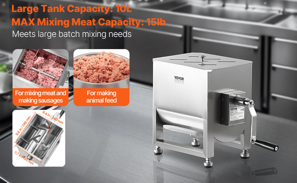 Manual Meat Mixer 15L Tank Mixing Max 15LB for Meat Sausage Mixer ...