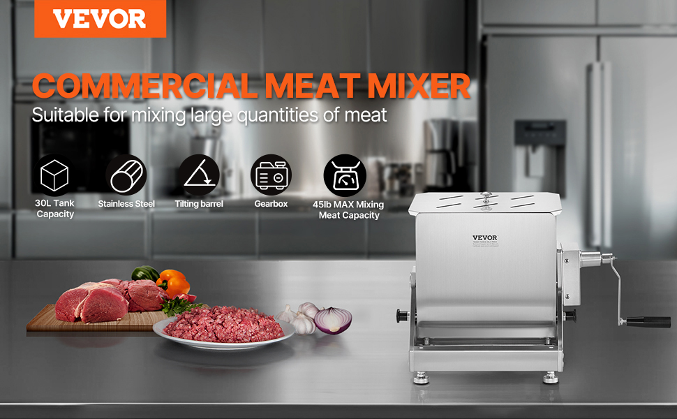 VEVOR Manual Meat Mixer 60L Tilt Tank Mixing Max 60LB for Meat Sausage ...