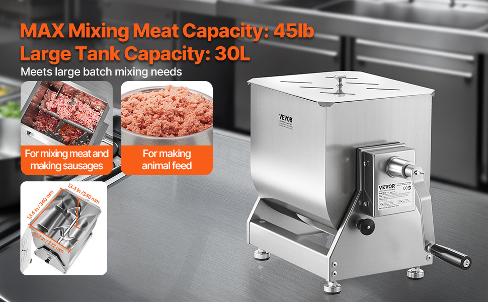 VEVOR Manual Meat Mixer 60L Tilt Tank Mixing Max 60LB for Meat Sausage ...