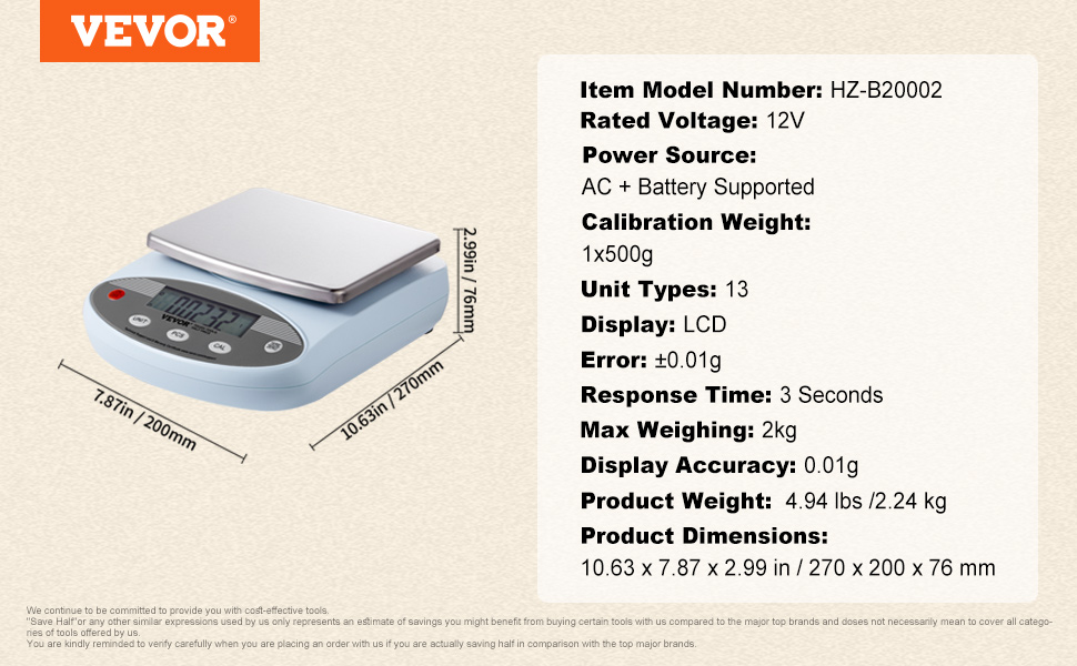 VEVOR Analytical Balance Lab Scale 2000g x 0.01g 13 Units Conversion ...