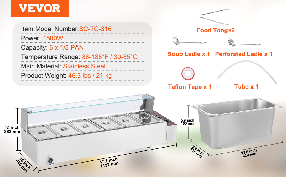 VEVOR 6-Pan Commercial Electric Food Warmer Countertop Buffet 6*8Qt ...
