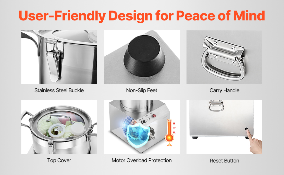 Food Processor Vegetable Chopper 10.6 Quart Food-Grade Stainless Steel ...