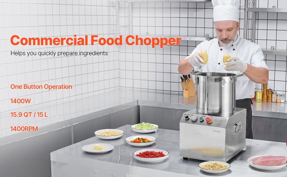 Food Processor Vegetable Chopper 15.9 Quart Food-Grade Stainless Steel ...