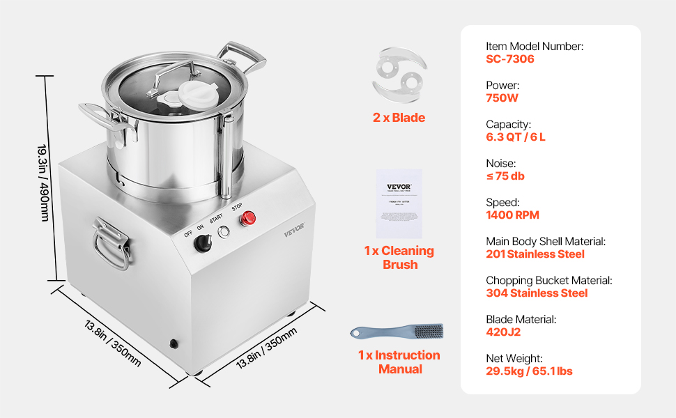Food Processor Vegetable Chopper 6.3 Quart Food-Grade Stainless Steel ...