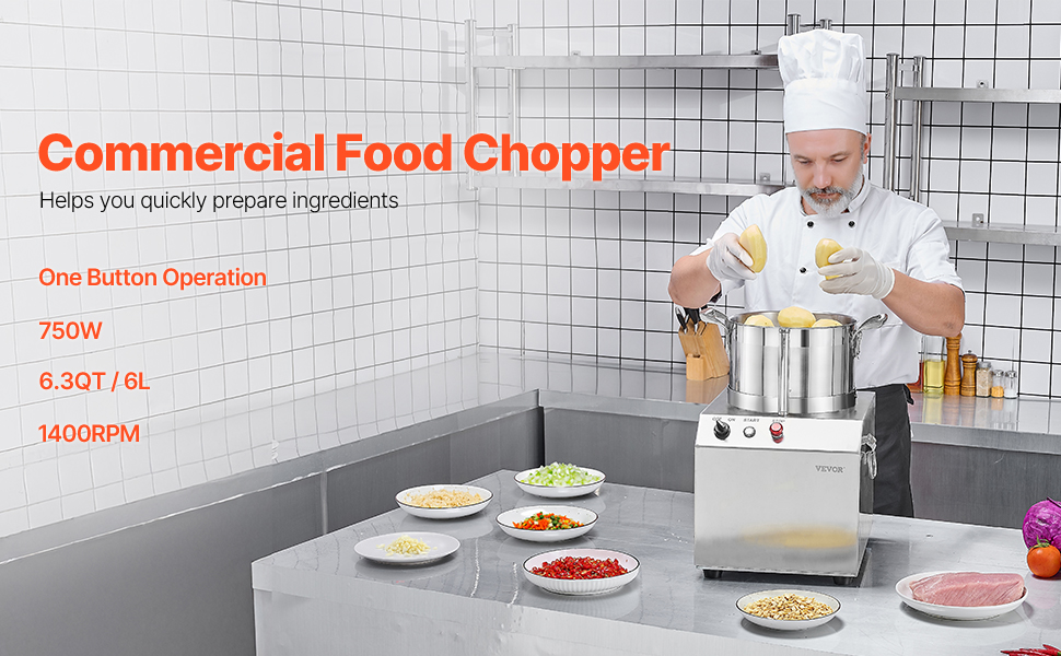Food Processor Vegetable Chopper 6.3 Quart Food-Grade Stainless Steel ...