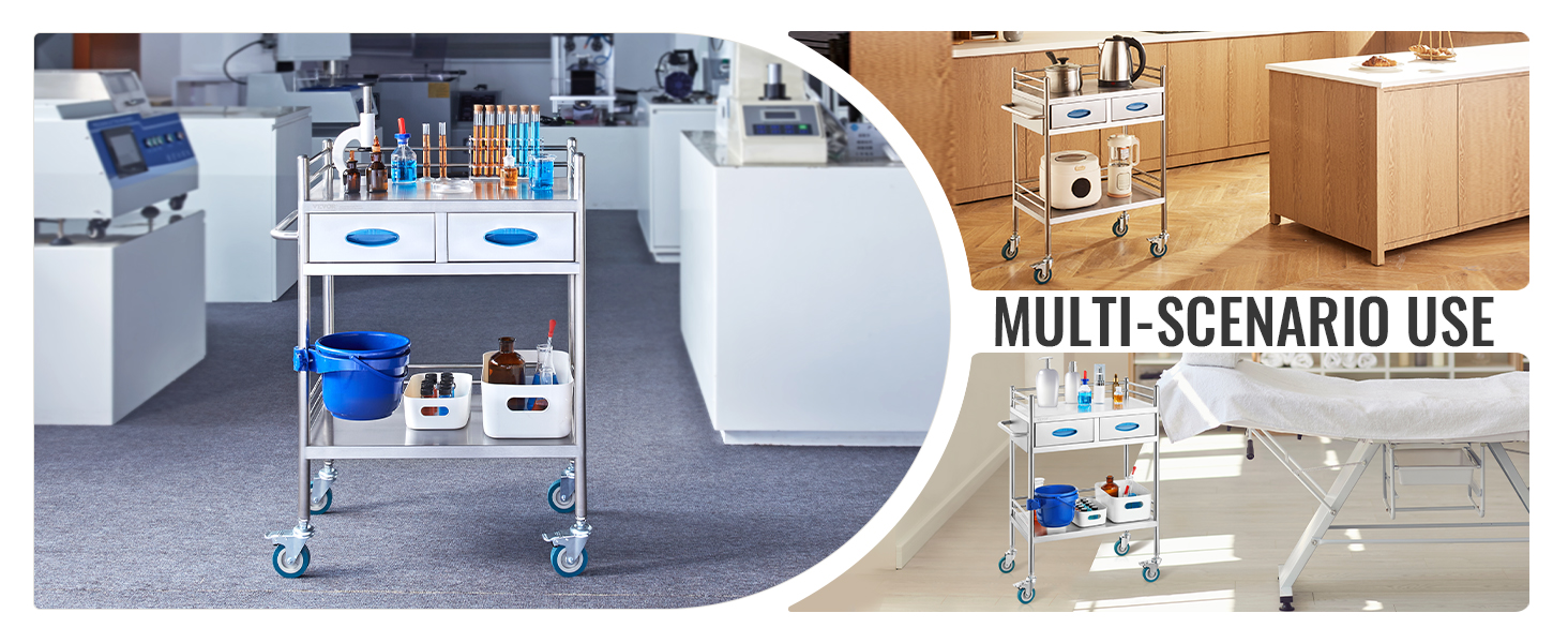 VEVOR Lab Serving Cart, 2 Layers Stainless Steel Utility Rolling Cart ...