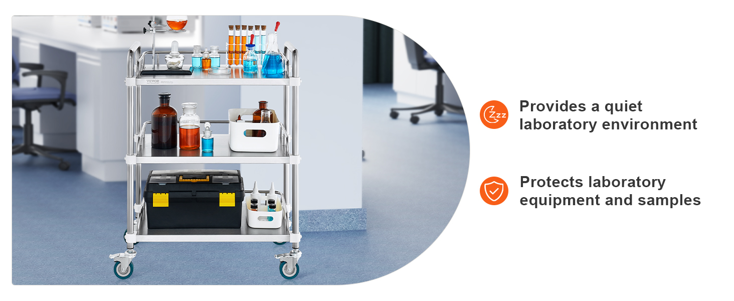 VEVOR Lab Rolling Cart, 3-Shelf Stainless Steel Rolling Cart, Lab ...