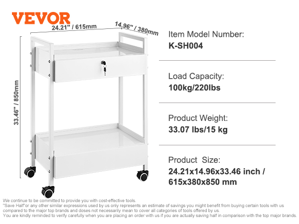 VEVOR Lab Cart, 2 Tiers Stainless Steel Utility Cart, Medical Cart with ...