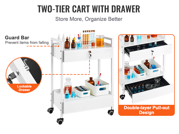 VEVOR Lab Cart, 2 Tiers Stainless Steel Utility Cart, Medical Cart with ...