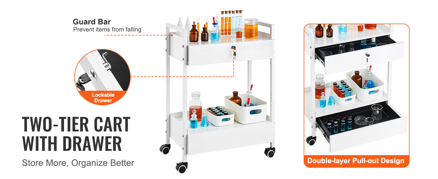 VEVOR Lab Cart, 2 Tiers Stainless Steel Utility Cart, Medical Cart with ...