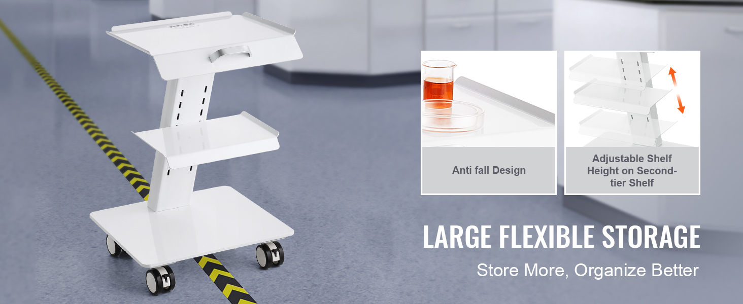 VEVOR Lab Trolley, 3-Layer Rolling Lab Cart, Metal Mobile Trolley with ...