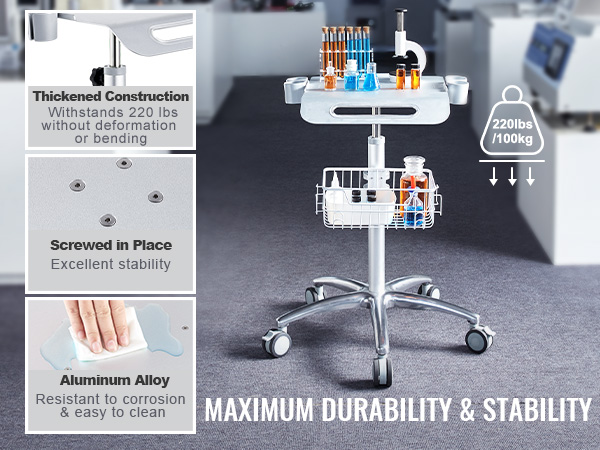 VEVOR Mobile Rolling Cart Height-Adjustable Medical Trolley Cart with ...
