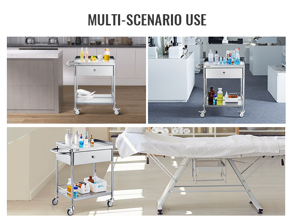 VEVOR Medical Cart, 2 Layers Stainless Steel Cart 100 kg Weight ...