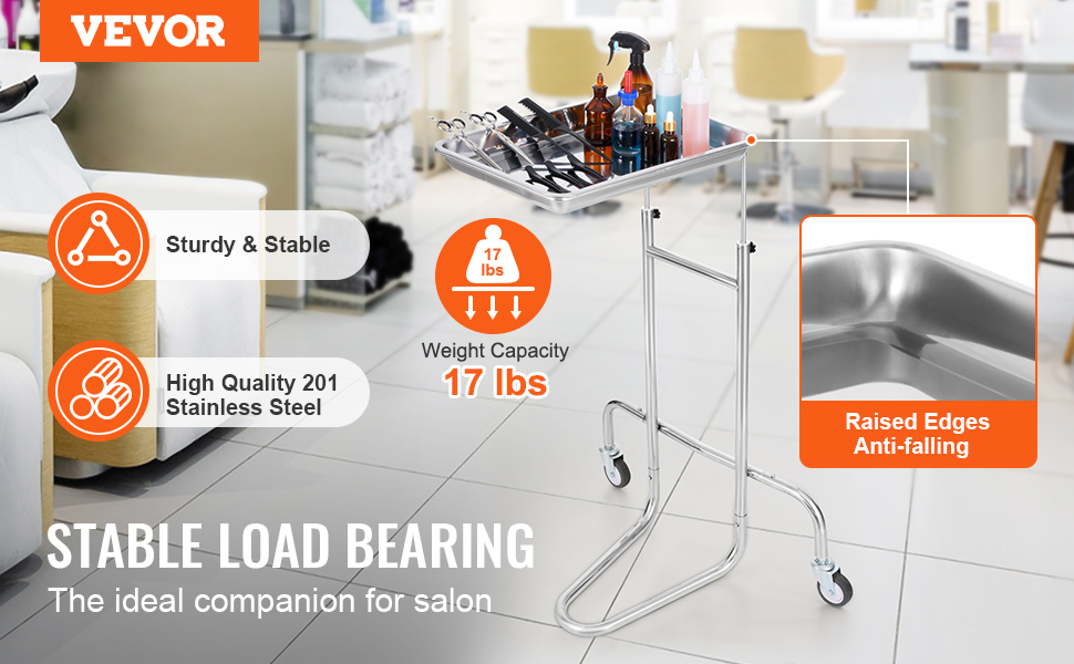 VEVOR Stainless Steel Lab Cart with Single Tray & 2 Silent Wheels for ...