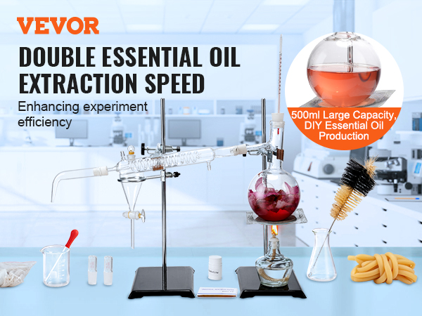VEVOR Essential Oil Distillation Kit, 500ml Distillation Apparatus, 3.3 Boro Lab Glassware ...