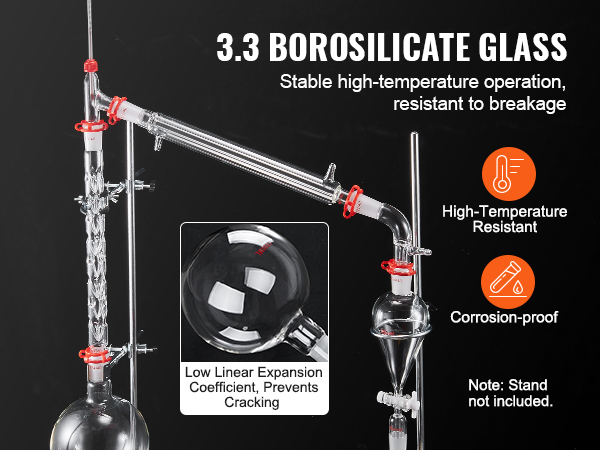 VEVOR Lab Glassware Distillation Kit 1000ml 3.3 Boro 29 pcs Glassware ...