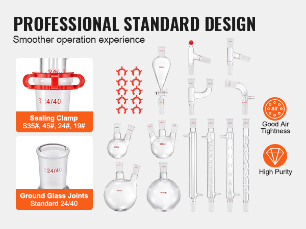 VEVOR Lab Distillation Kit, 3.3 Boro Lab Glassware Distillation Kit ...