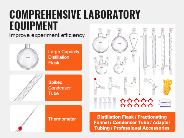VEVOR Lab Distillation Kit, 3.3 Boro Lab Glassware Distillation Kit ...