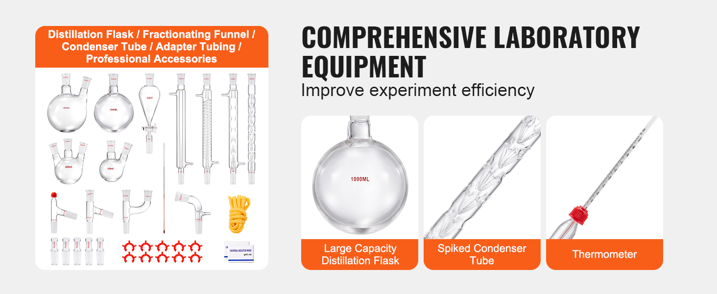 VEVOR Lab Distillation Kit, 3.3 Boro Lab Glassware Distillation Kit ...