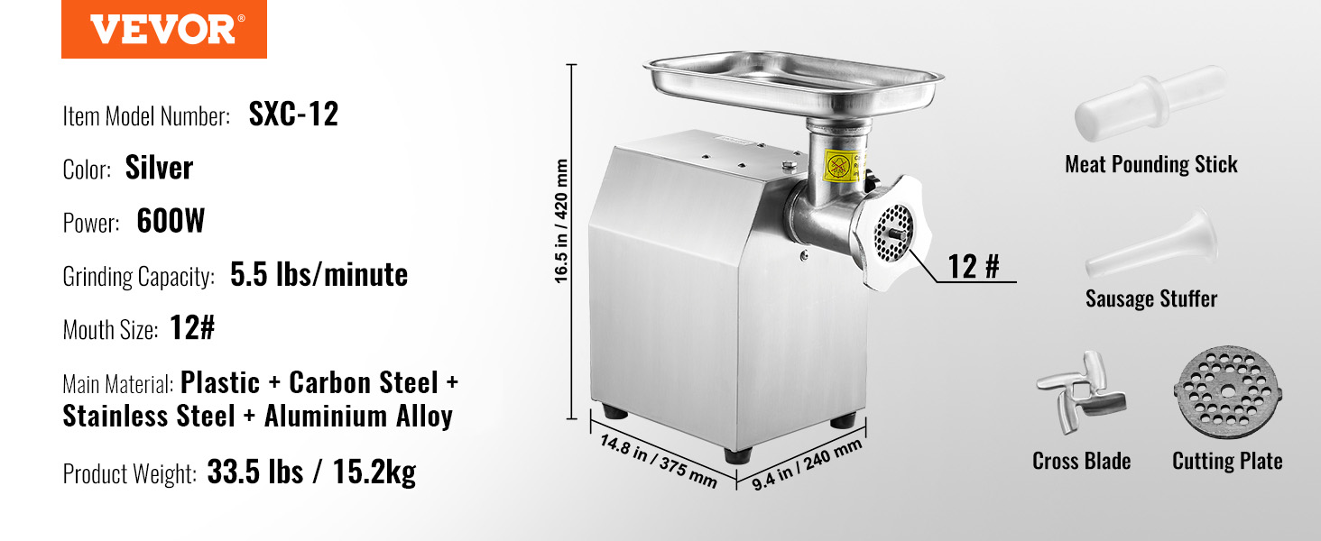 VEVOR Commercial Electric Meat Grinder 5.5 Lbs/Min Sausage Stuffer ...