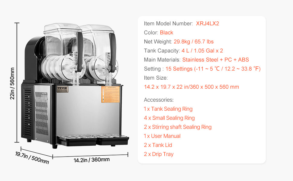 VEVOR 4Lx2 Tank Commercial Slushy Machine Margarita Smoothie Frozen Drink Maker | VEVOR CA